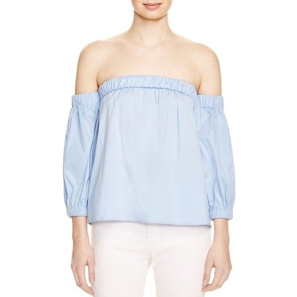 Milly | Tops | Milly Off The Shoulder Blue Poplin Top | Poshmark